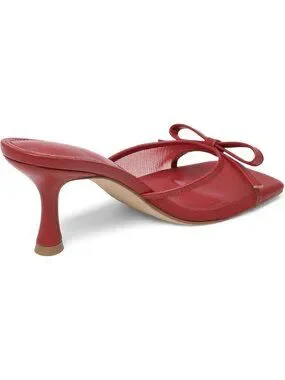 Shoes | Womens Red Heeled Sandals Open Square Toe Kitten Heels Slip On ...